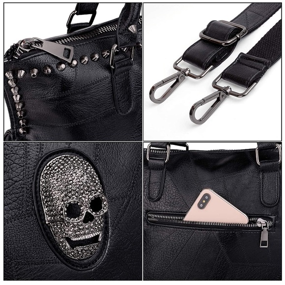 Bags | Leather Skull Rivet Studded 3 Ways Convertible Bag | Poshmark